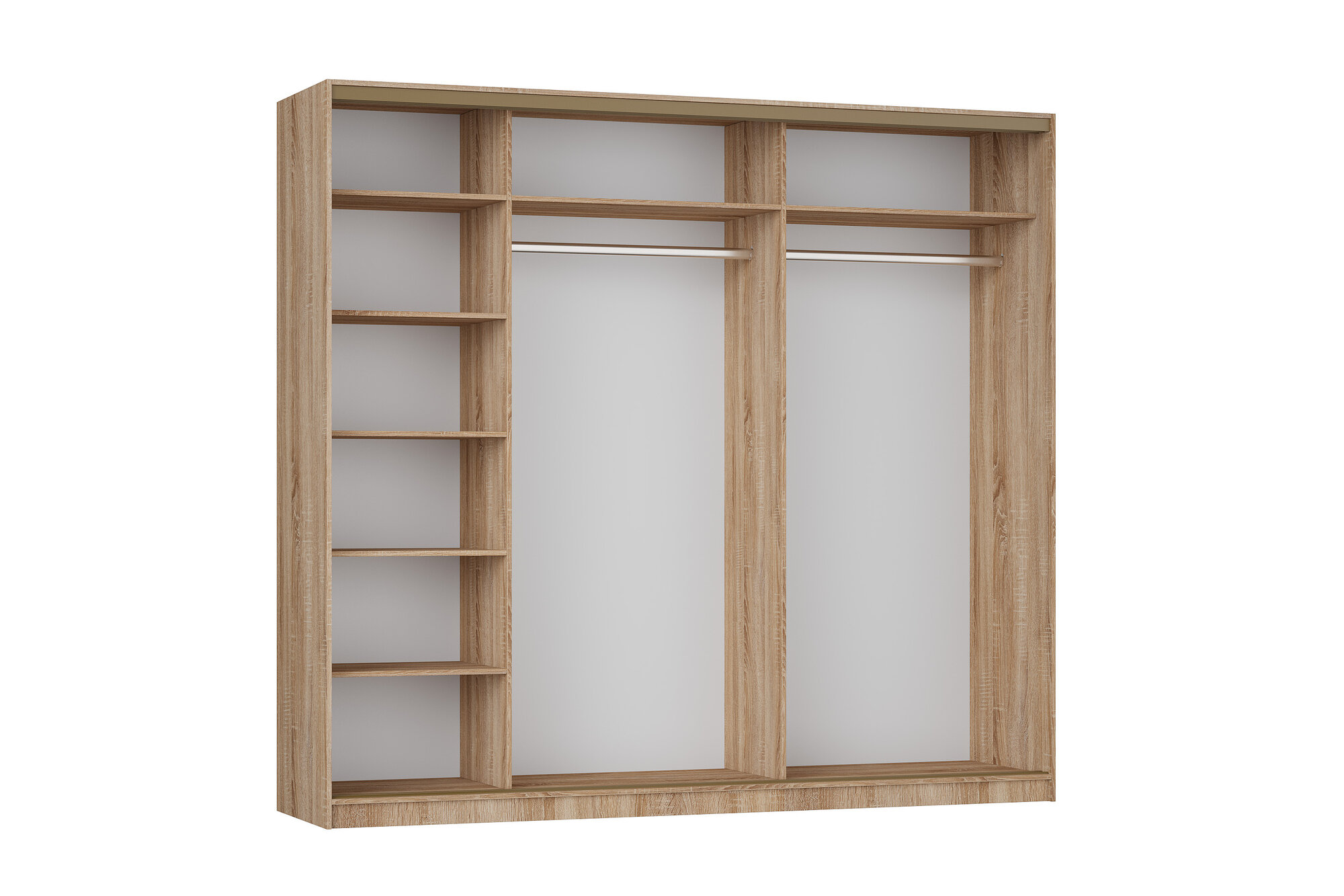 Шкаф купе для одежды Гаэта 3, МФ-Купе, с зеркалом, 220х45х220, цвет Белый/Дуб Сонома, белье/платье/платье