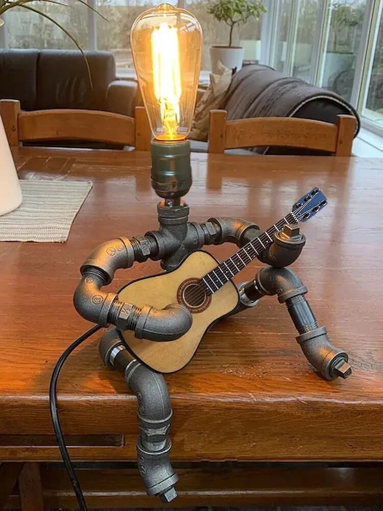 Настольная лампа Steampunk Guitar, E27, 2 Вт, декор в стиле лофт, подарок для мужчины