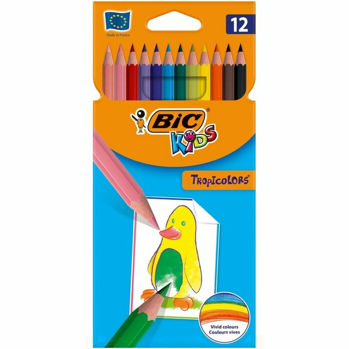 Карандаши цветные 12 цветов BIC Kids Tropicolors 2 (L=175мм, D=7мм, d=3.2мм, 6гр, пластик) картонная упаковка (832566), 12 уп.