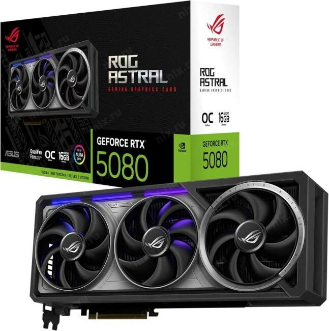 Asus PCI-E 5.0 ROG-ASTRAL-RTX5080-O16G-GAMING NVIDIA GeForce RTX 5080 16Gb 256bit GDDR7 2760/30000 HDMIx2 DPx3 HDCP Re