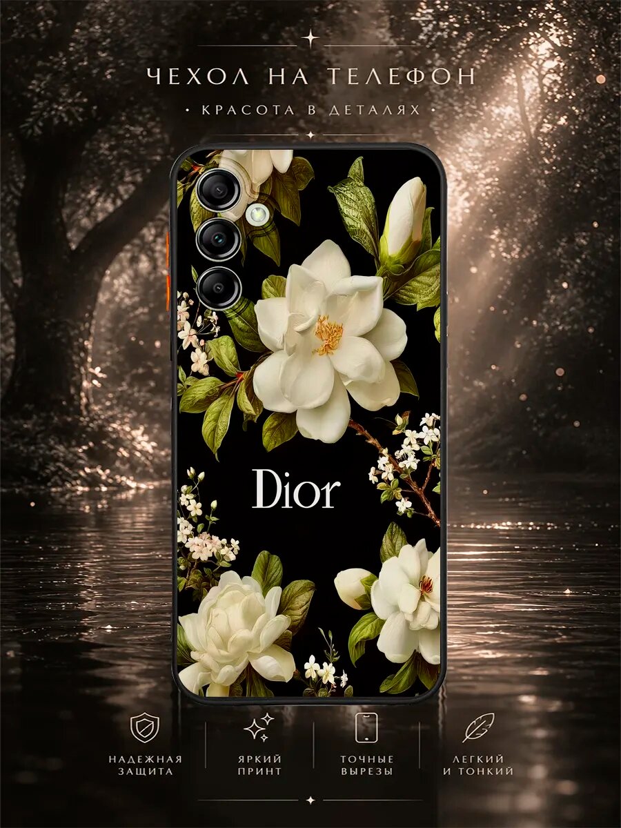 Матовый чехол на Samsung A14 Dior с цветами арт