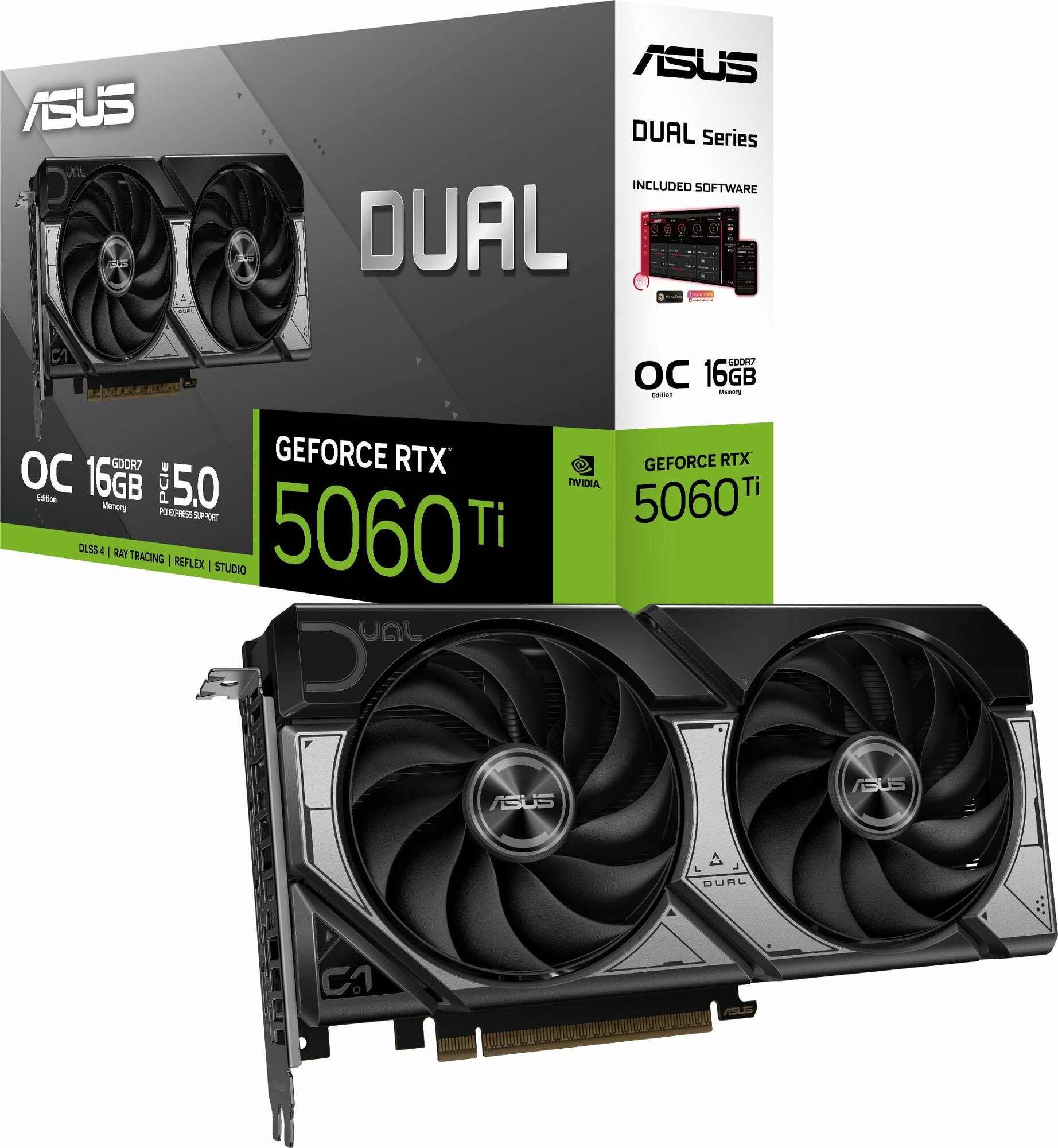 Видеокарта Asus PCI-E 5.0 DUAL-RTX5060TI-O16G NV RTX 5060TI 16Gb 128bit GDDR7 2602/28000/HDMIx1/DPx3/HDCP Ret
