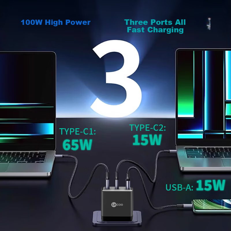 Lenovo Laiku 100W GaN Зарядное устройство с несколькими портами для ноутбуков и смартфонов Цвет：Набор зарядного