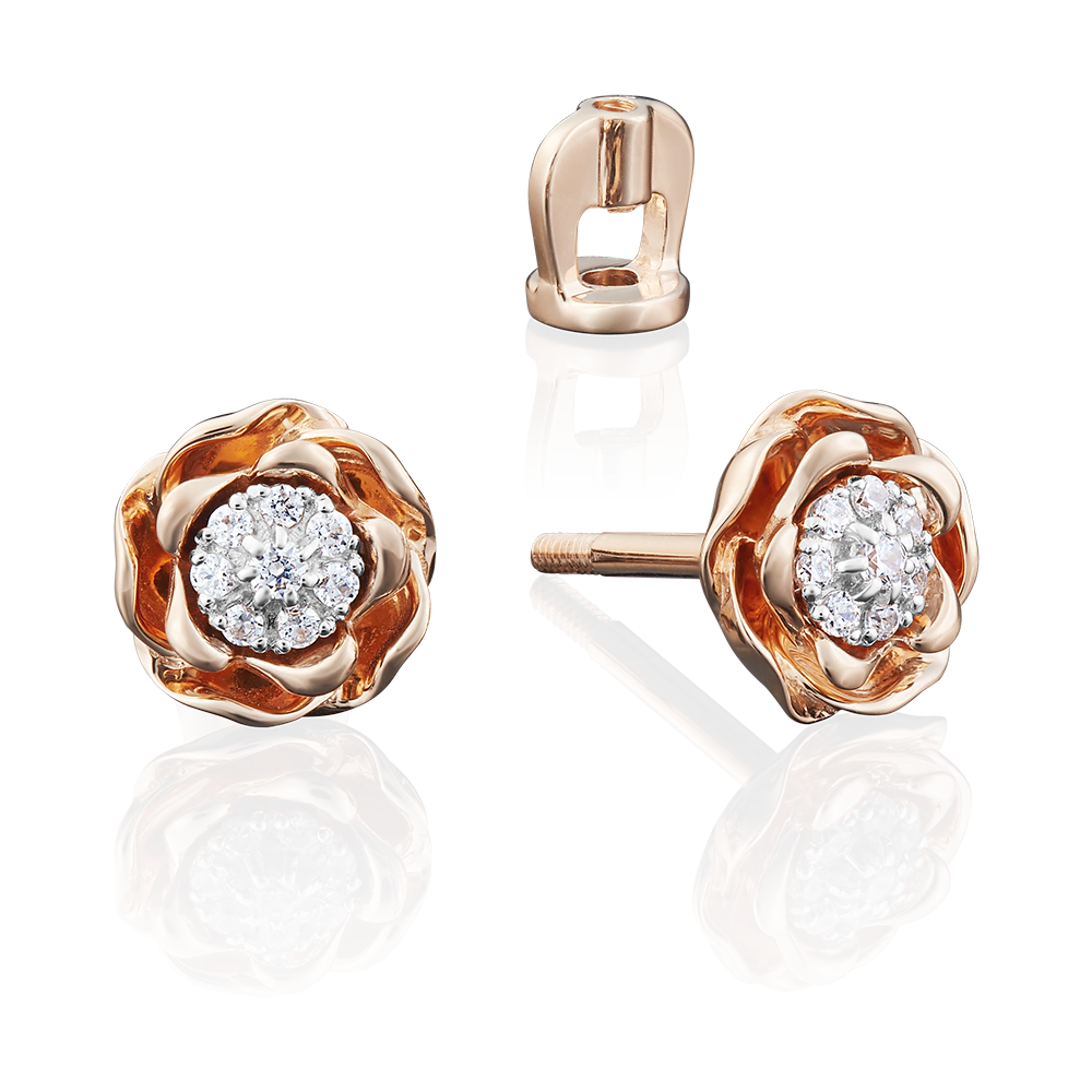 Серьги PLATINA, красное золото, 585 проба, бриллиант