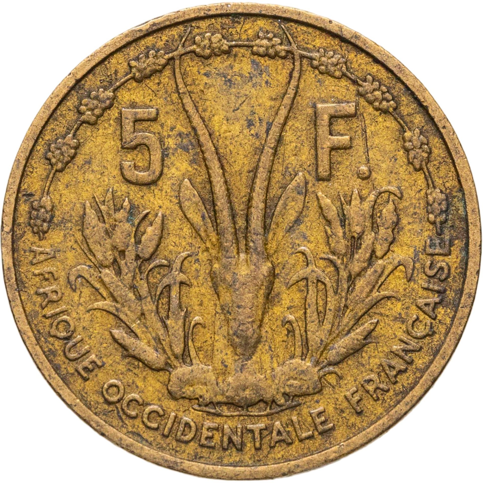 Французская Западная Африка 5 франков francs 1956, Бронза, в сохранности VF