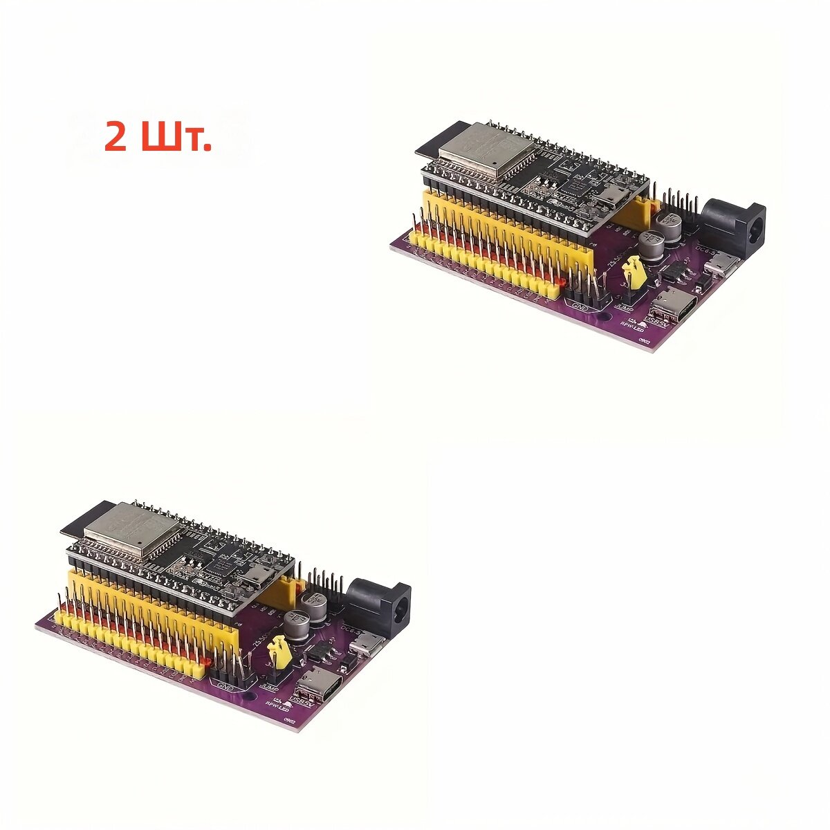Плата разработки ESP32 DevKitC (2 шт.), модель ESP32-32U с расширительной платой