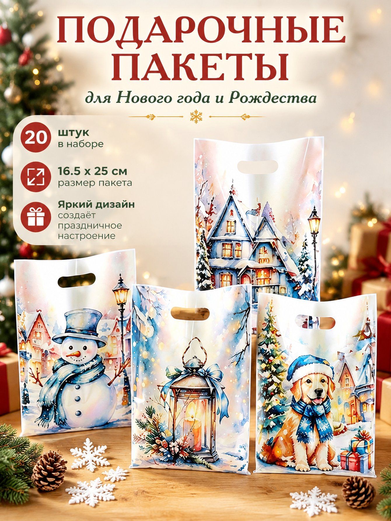 Пакет подарочный вертикальный 16.5x25 см 20 шт