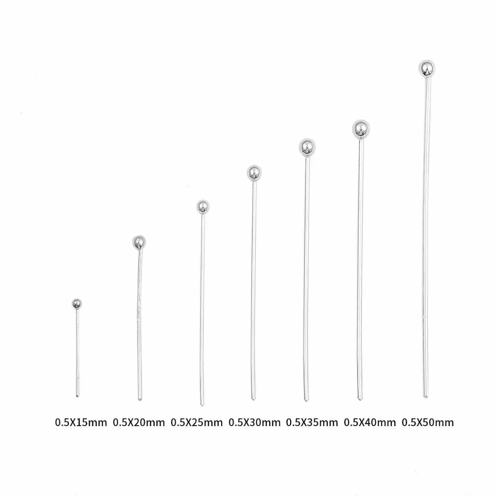 10 шт./лот, 15, 20, 25, 30, 35, 40, 50 мм, Стерлинговое Серебро 925 пробы, металлические шариковые головки, булавки для самостоятельного изготовления ювелирных изделий, шпильки, фурнитура
