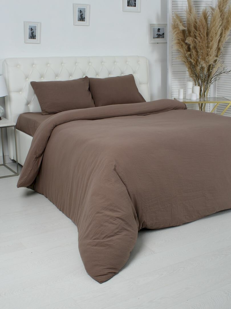 Постельное белье Capresa "Имбирь", жатка, коричневый, полисатин, 2-спальный, наволочки 50х70