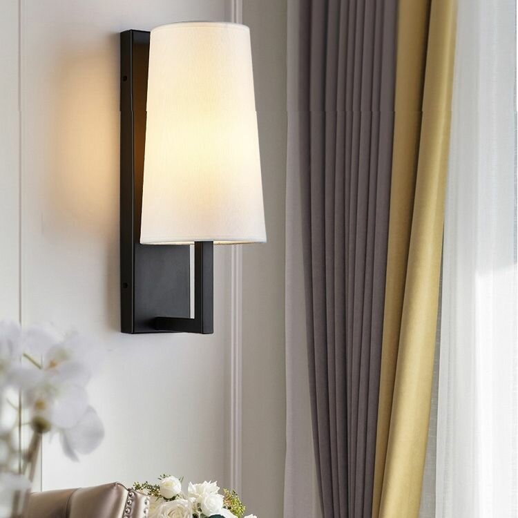 Настенный светильник для спальни с тканевым абажуром, E27, тёплый свет