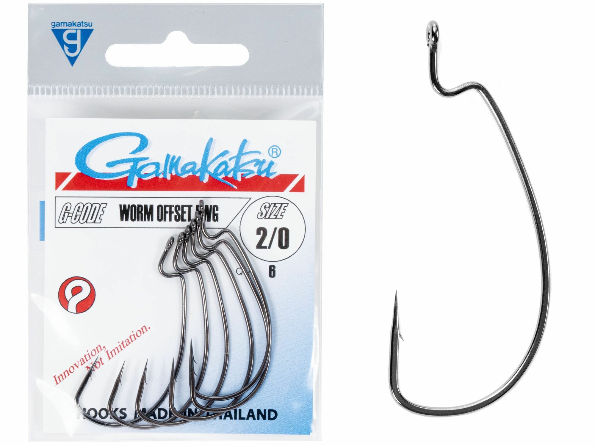 Крючки для рыбалки офсетные металлические набор на щуку и сома, Gamakatsu Worm OFFSET EWG HOOKS BLACK разм. 2/0 6шт. по 1 упак, снасти карповые летние Япония