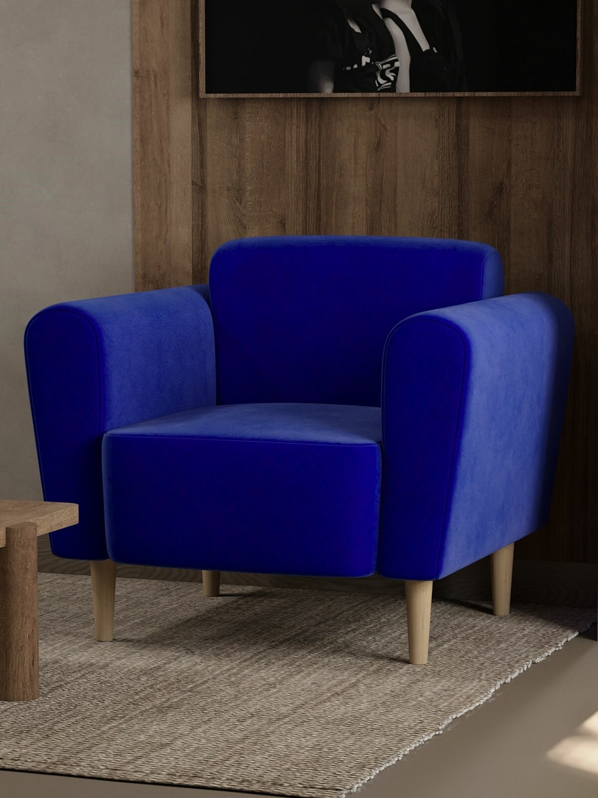 Кресло Фьёрд, мягкое для гостиной, для дома, велюр синий, Style4Life