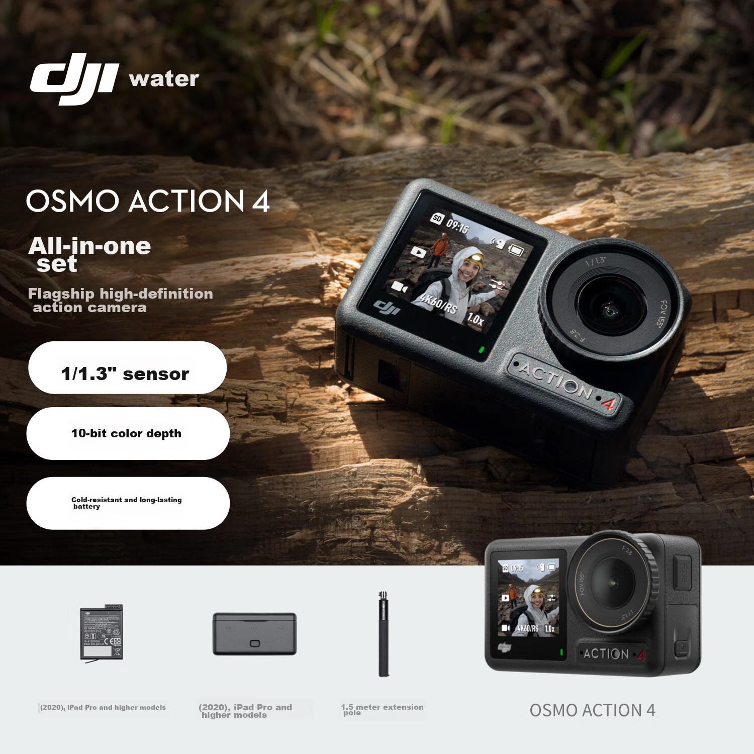 DJI Osmo Action 4 All-In Package, Action Camera, Motorcycle Mountain Road Cycling Diving Outdoor Vlog Camera, OA4 Portable Camcorder