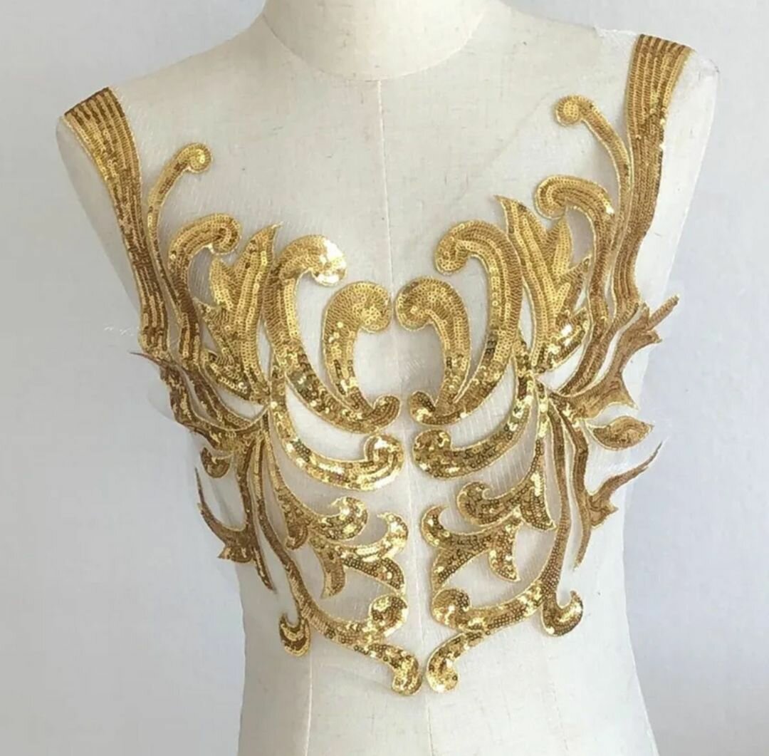 Декор для одежды пришивной золото пайетки сетка 2 - 45*26-2 шт