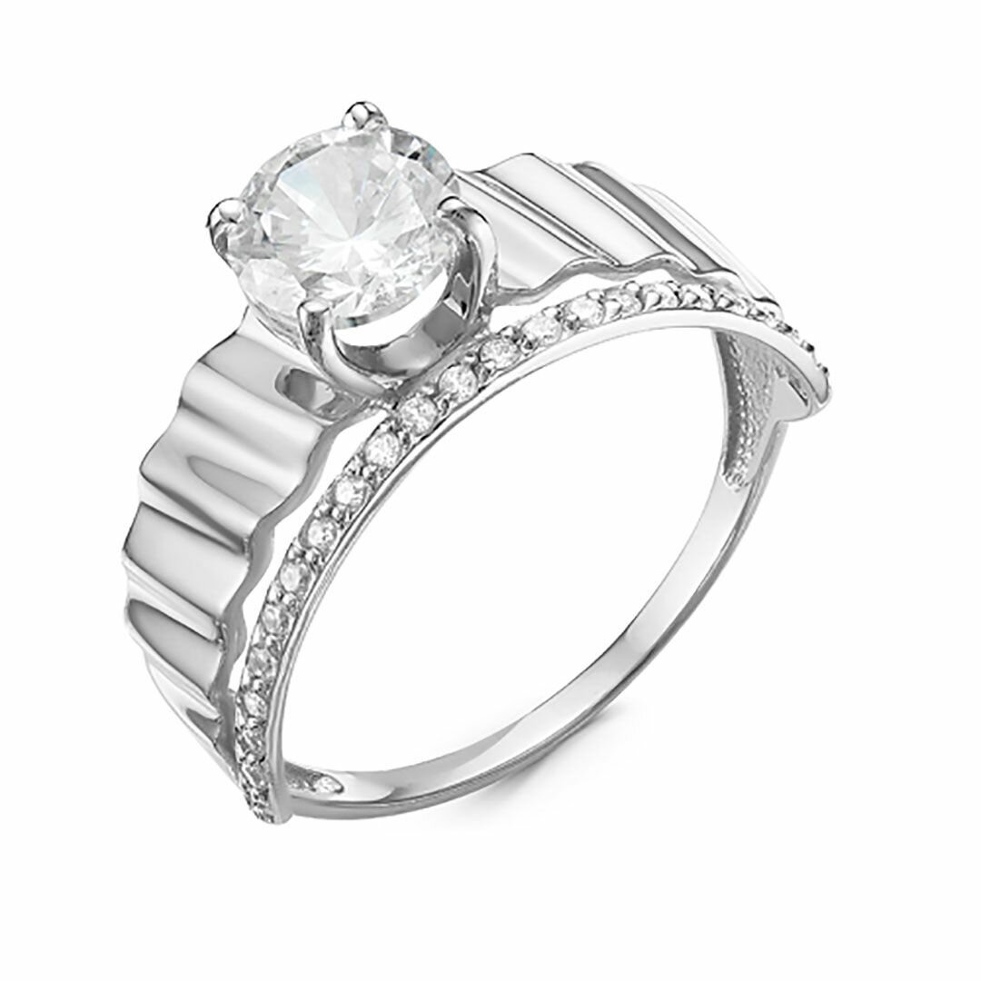 Кольцо помолвочное, серебро, 925 проба, родирование, фианит