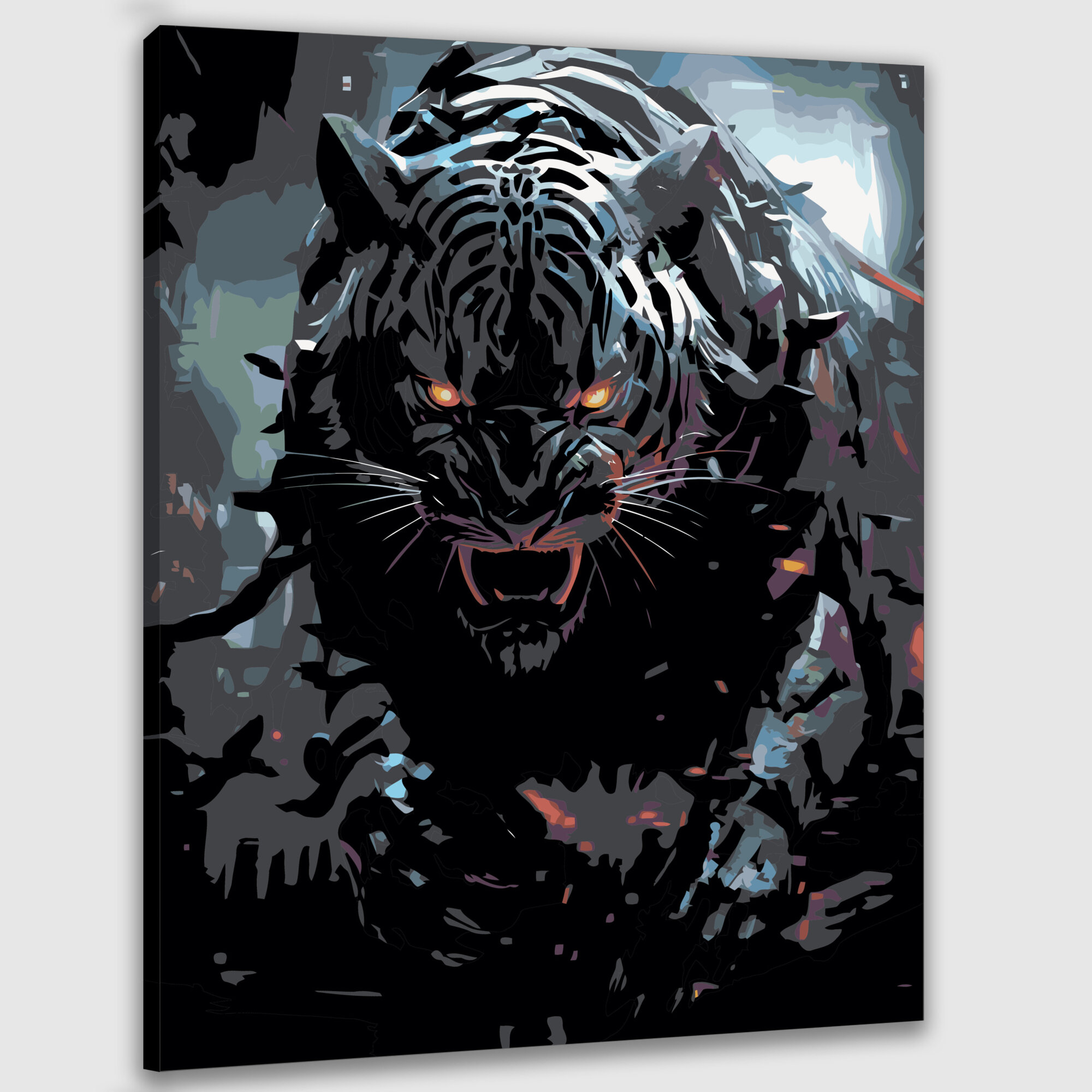 Картина по номерам 40x50 см, хищник, мышцы, глаза, добыча, цвета, детали, напряжение, иллюстрация, шаг, динамичная