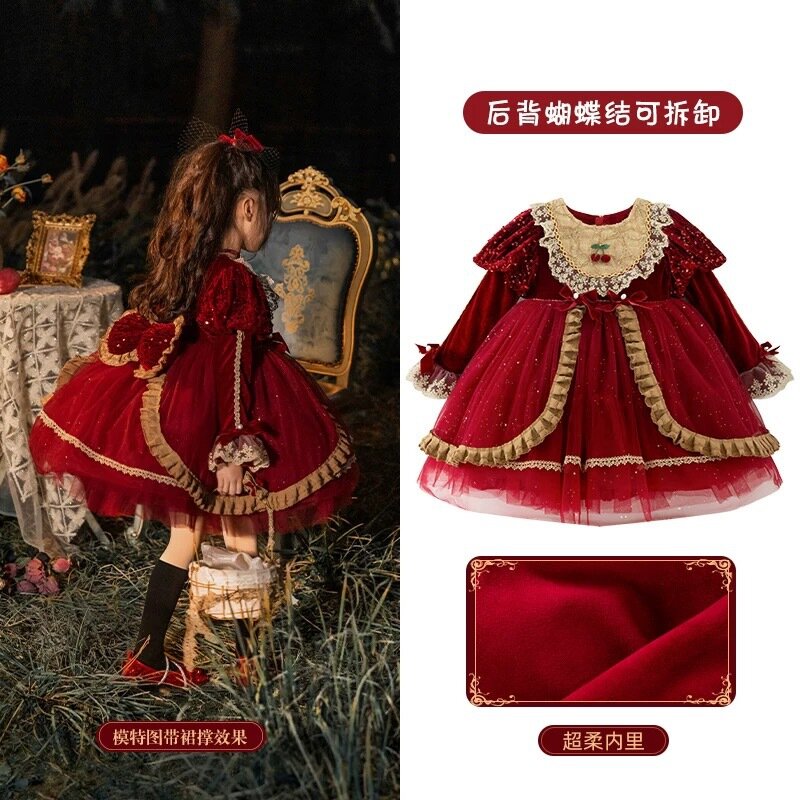 Платье принцессы, для девочек, красное, 130 см