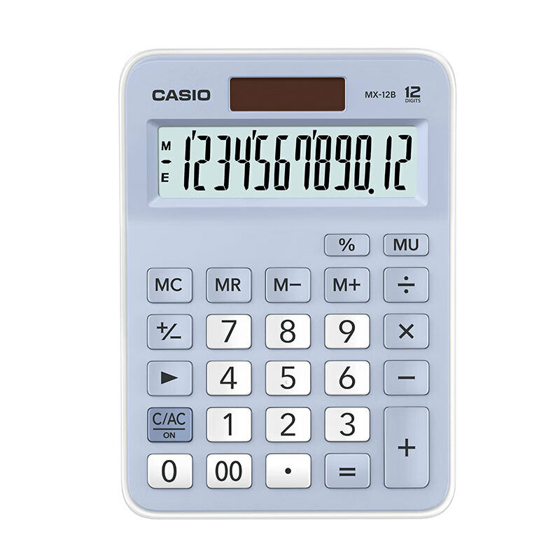 Casio MX-12B Elementary School Calculator for Fourth, Fifth, And Sixth Graders, Compact Cute Solar-Powered Dual Power Blue Calculator without Voice Function