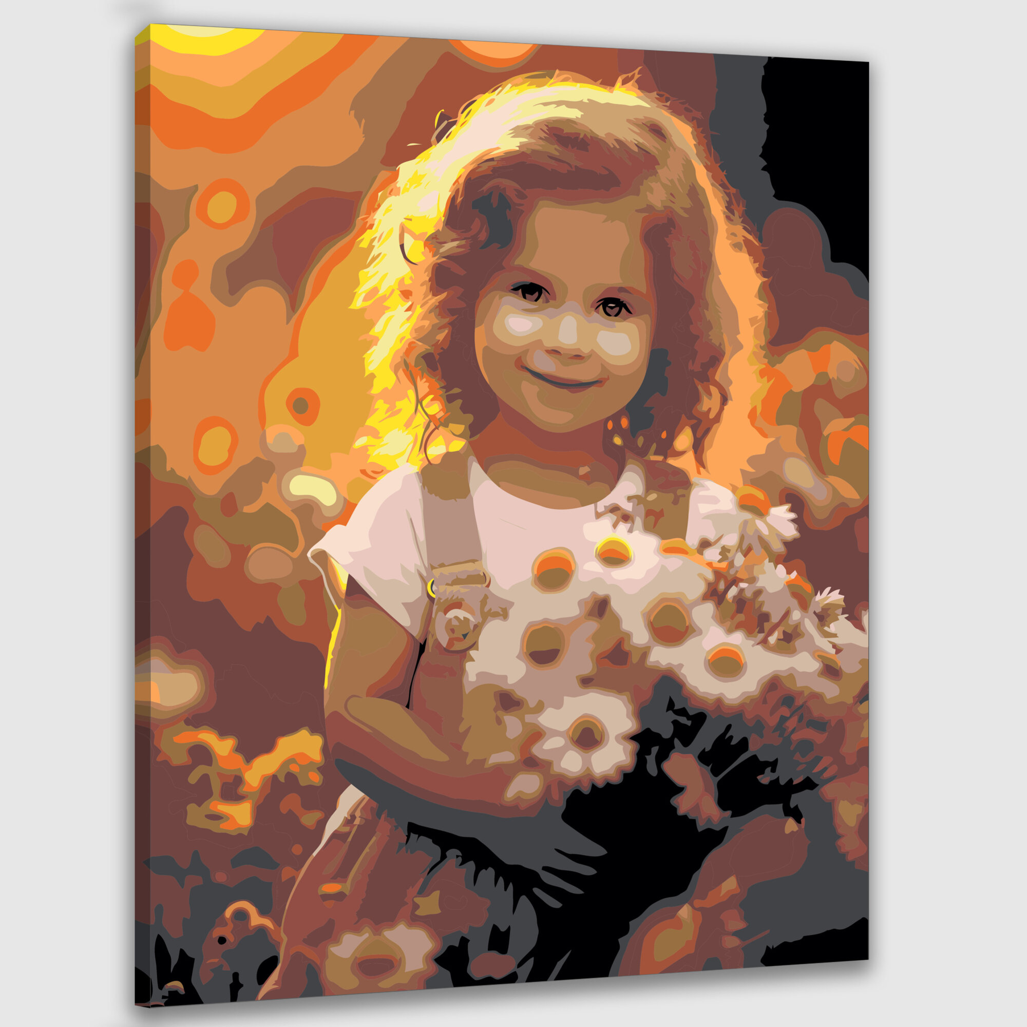 Картина по номерам 40x50 см, ребенок, фотография, маленький, розовые щечки, сияющие глаза, букет ромашек, улыбка, поле