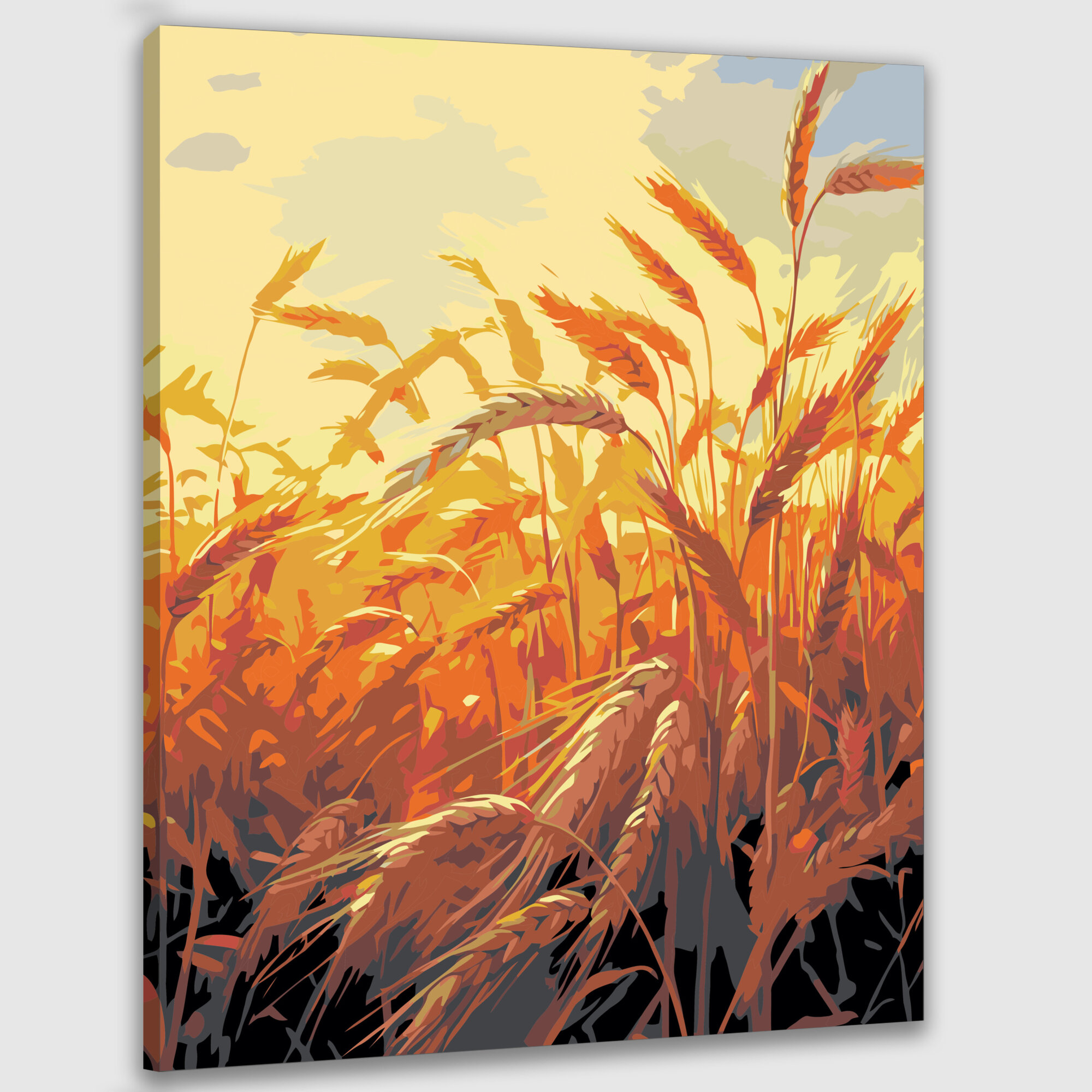 Картина по номерам 40x50 см, пшеничное поле, солнце, разрешение, высокие стебли, летний ветерок, свет и тень, танец