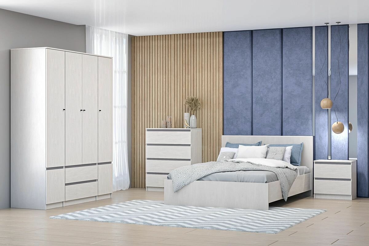 Комплект мебели для спальни МС Кэт 1 набор 2, ширина кровати 160 см, мебель в спальню, шкаф
