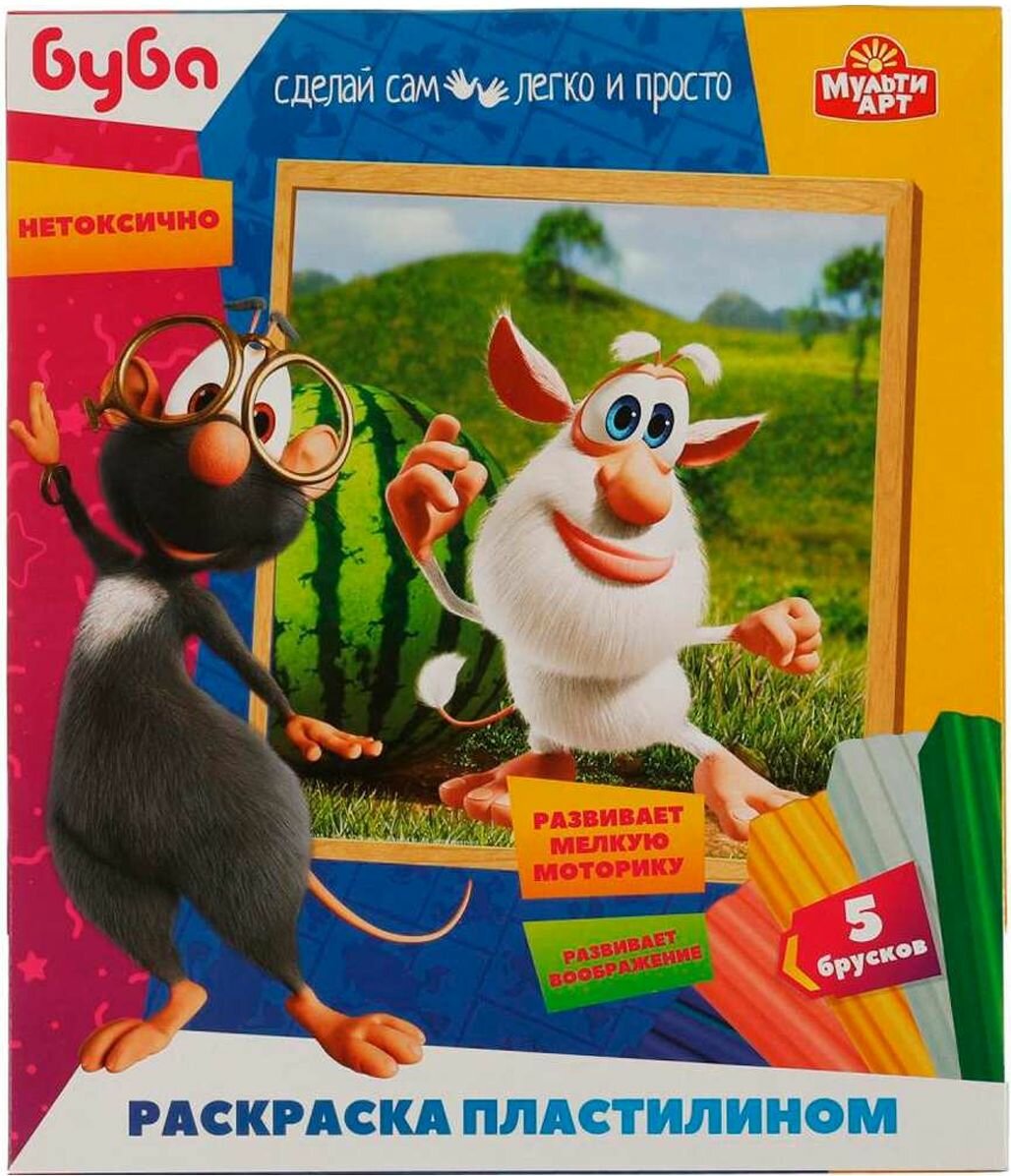 Набор "Буба Раскраска пластилином" для детского творчества, разукрашка с картинкой, комплект с восковым пластилином и инструкцией