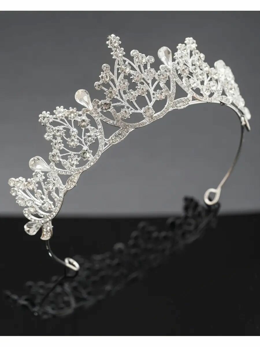 Диадема LUMINA, свадебная, бижутерный сплав и стразы, серебро