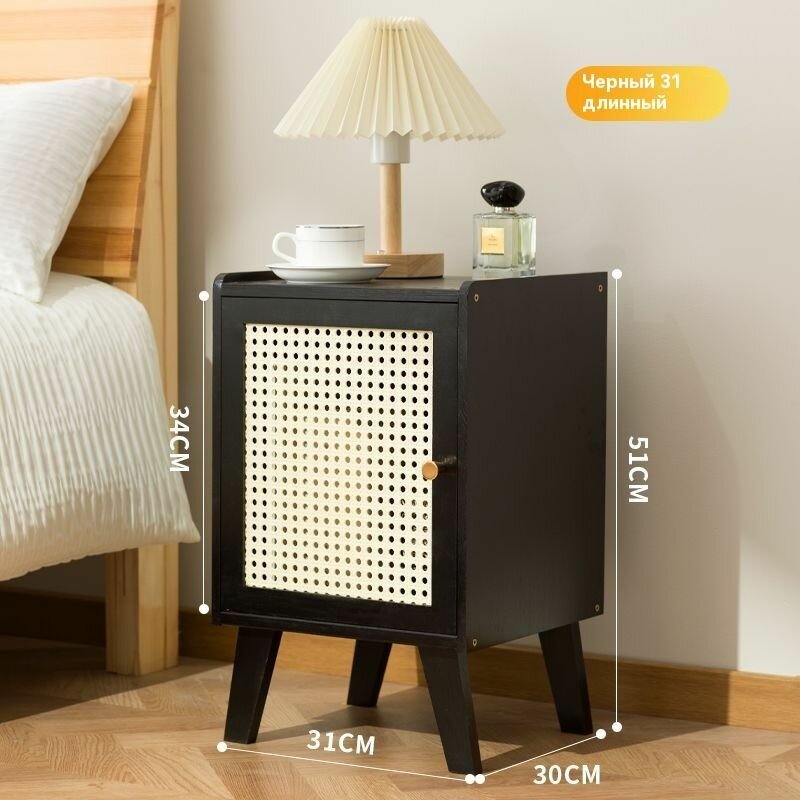 Тумба прикроватная, из массива дерева, с ящиками, черное глянцевое покрытие, 30x51 см