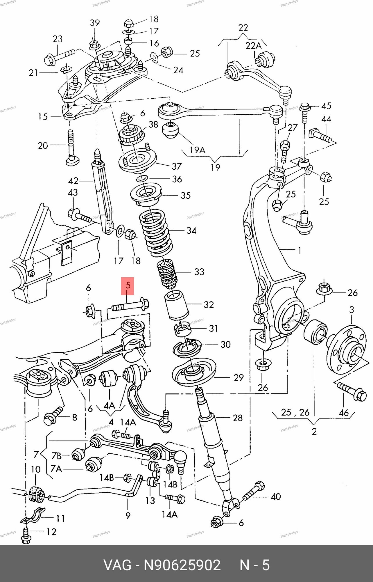 Болт M12x1.5x120 VAG N90625902, для Audi A4/A6/A8/RS4/RS6/Passat/Phaeton/Sharan