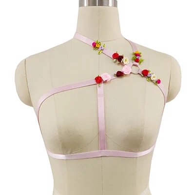 Розовый Body Harness Belt с цветами Oj770 pink