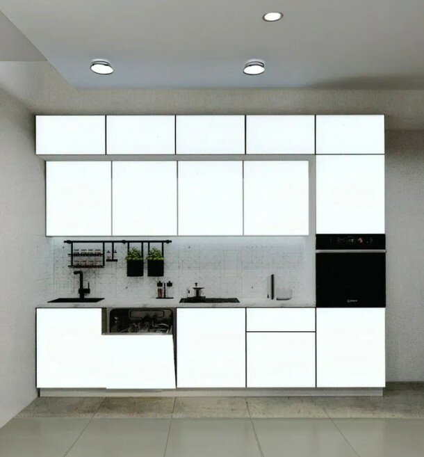 Кухонный гарнитур Белый глянец 3000 мм с пеналом