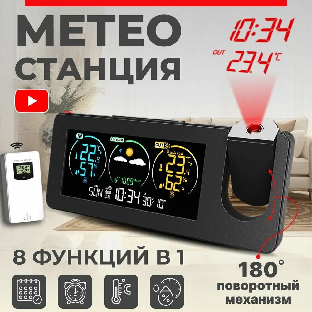 KNOW EASY-Метеостанция с выносным датчиком беспроводная, погодная станция домашняя, многофункциональный гигрометр термометр с часами, с проекцией