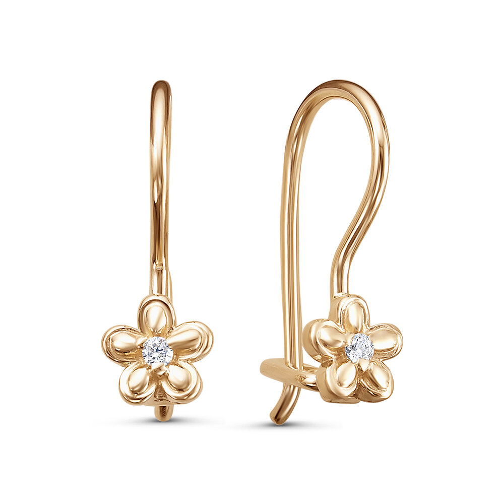 Серьги, красное золото, 585 проба, фианит