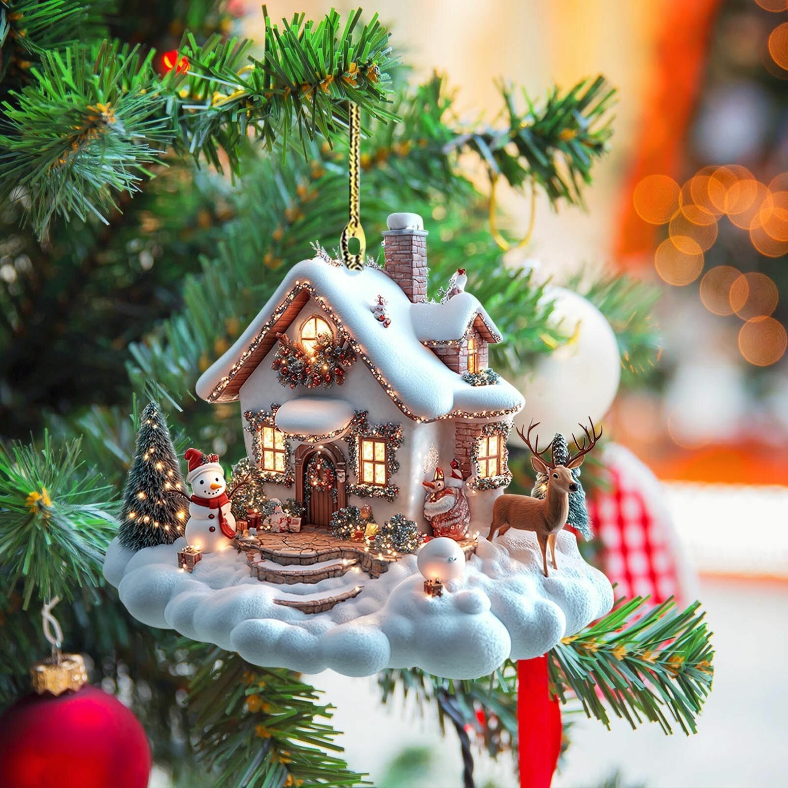 Декоративная елочка, Домик, E, высота 8см, длина 8 см