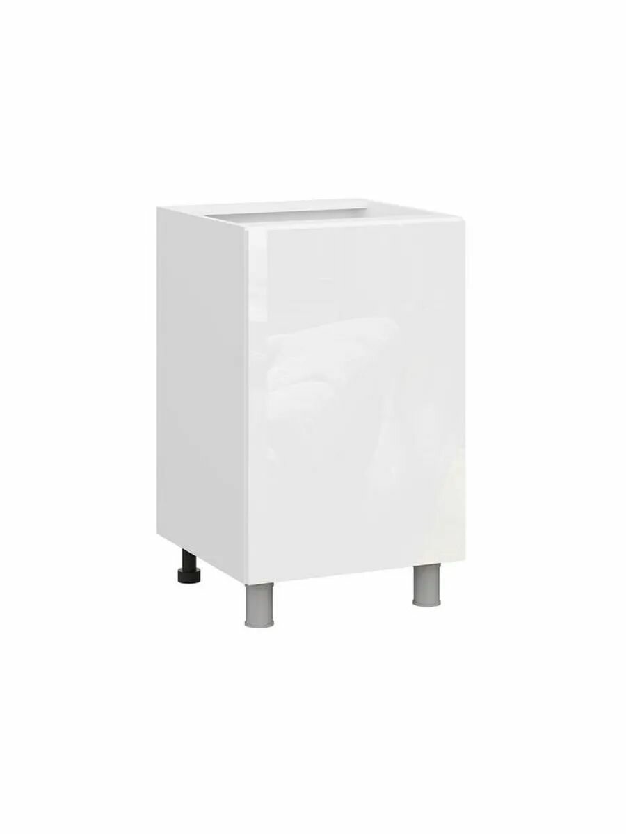 Кухонный модуль напольный, стол Стрэйт с доводчиками, с полками, 50х50.8х82.4 см, Белый / Белый глянец