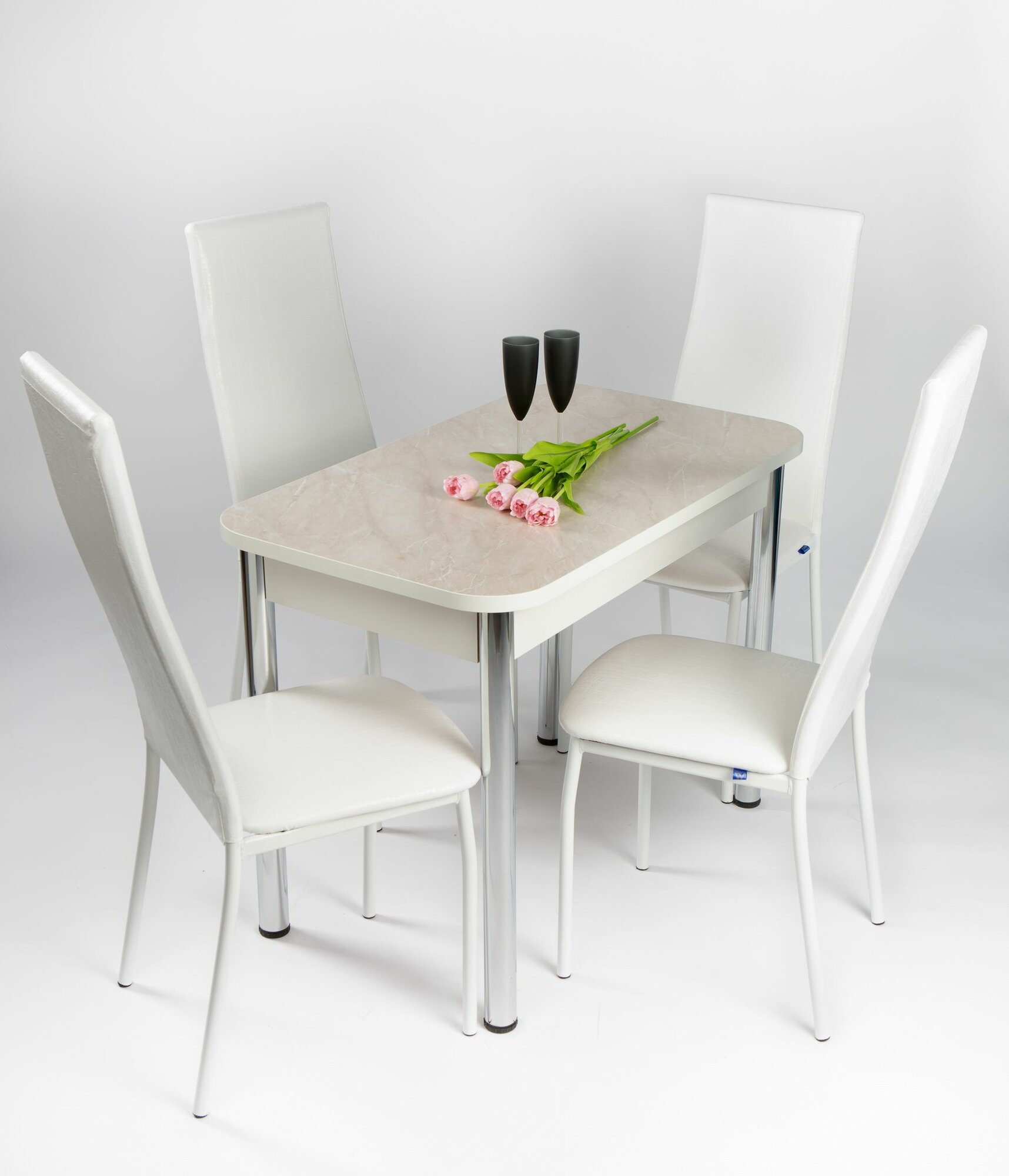 Обеденная группа ПФ/Пекин Бежевый мрамор/Белый