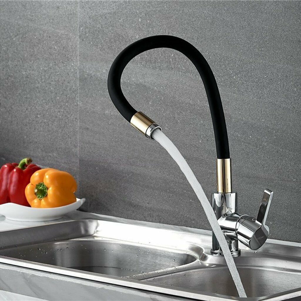 Смеситель для кухни Ledeme L4898-10 с гибким изливом, черный