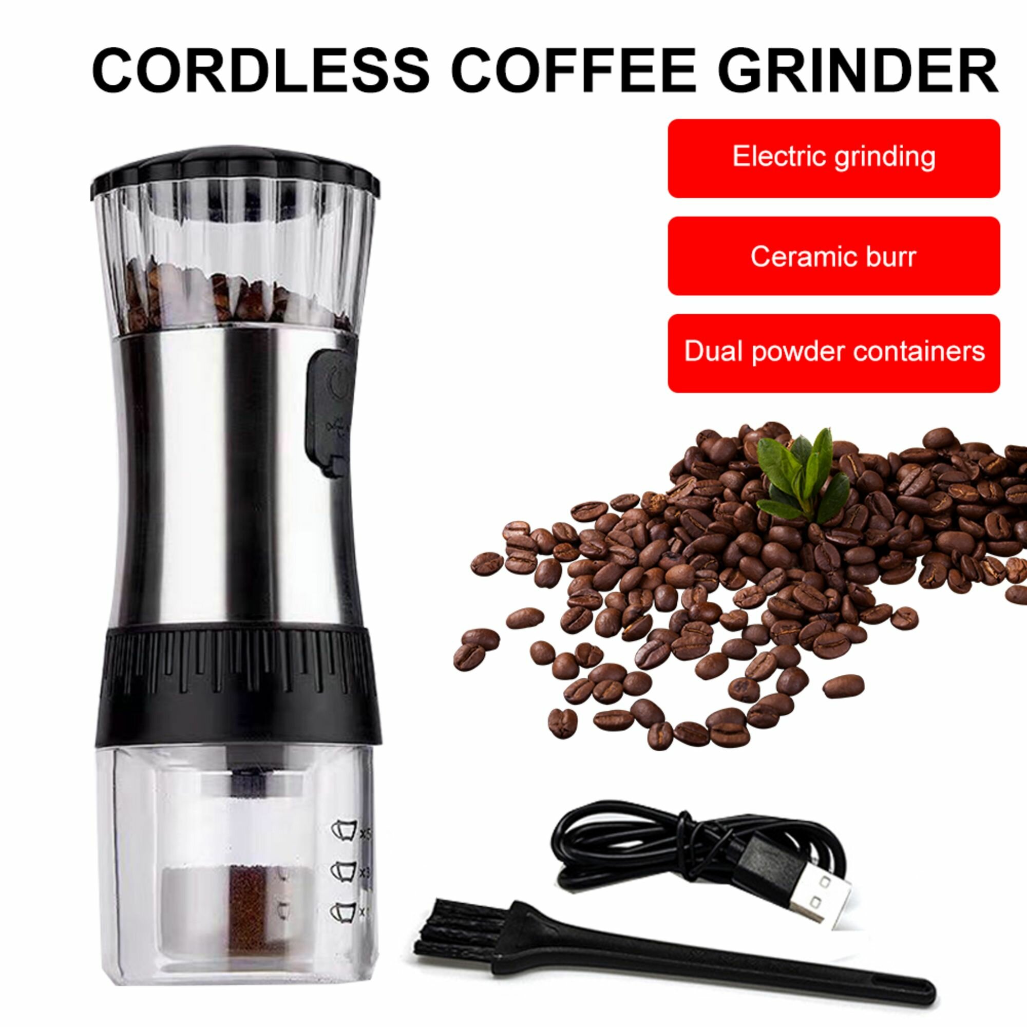 Электрическая кофемолка, стекло, защита от перегрева, 5 скоростей