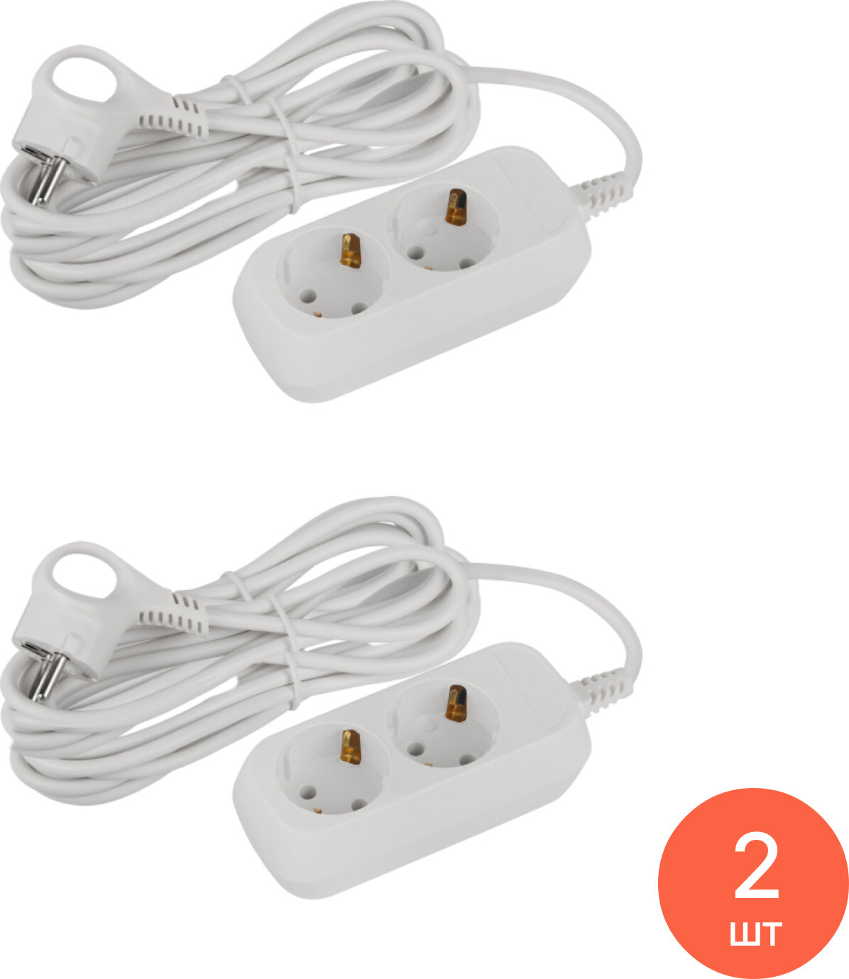 Удлинитель бытовой ЭРА UDL-10-250-E Greenline с заземлением, ПВС 3х0.75мм², 5 метров, 2 розетки белый Б0065074 / сетевой фильтр (комплект из 2 шт)