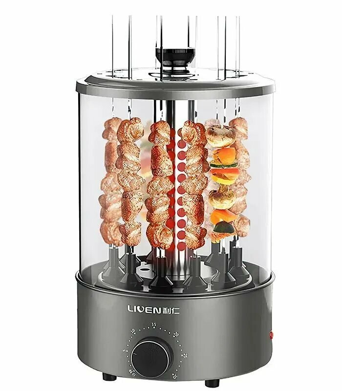 KNOW EASY-многофункциональный Электрошашлычница LIVEN KL-J121 автоматический выбор времени автоматический вращающийся гриль, серый