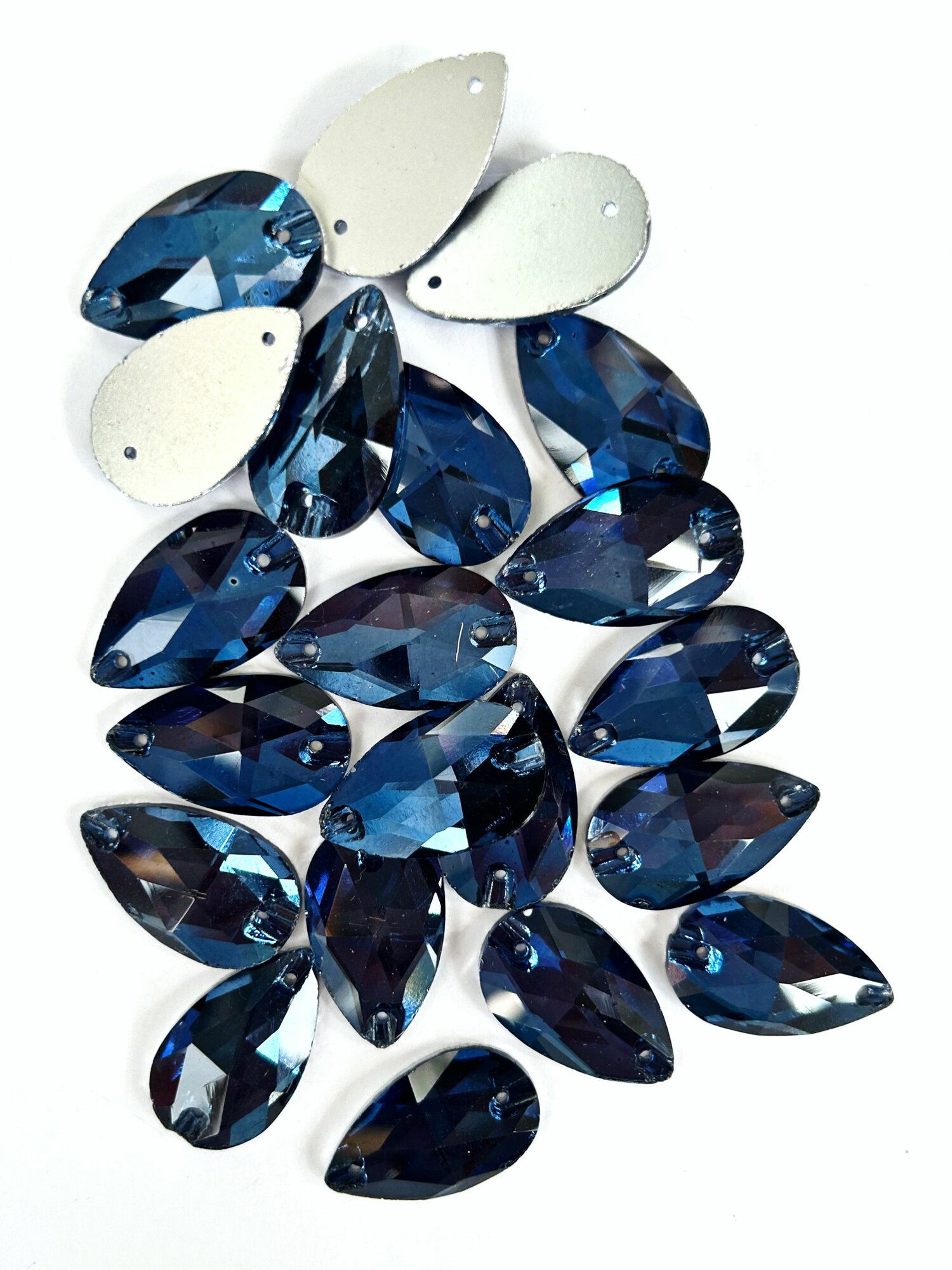 Страза пришивная капля 17*28 монтана стекло стандарт, набор 12 штук