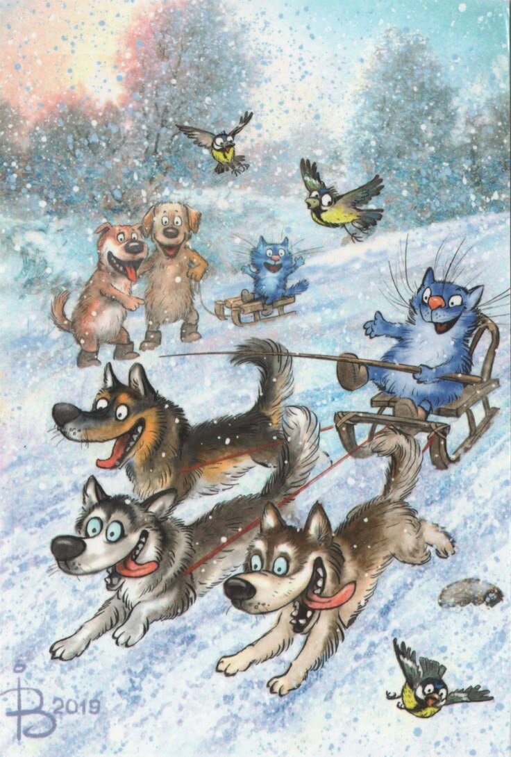 Алмазная мозаика "Зенюк Рина Синие коты" 40*50 см, безрамная, идеальна для дома, украшения, подарков.