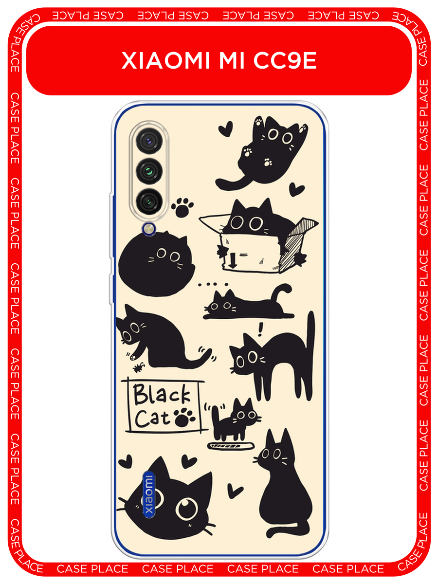 Чехол на Xiaomi Mi CC9E/Mi A3 / Сяоми Mi CC9E/Mi A3 с принтом Чёрный котик рисунки