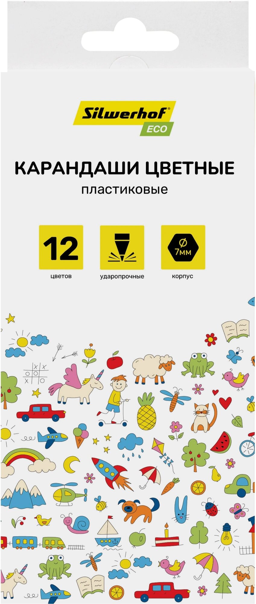4630143165098 / Карандаши Silwerhof Eco шестигранный, пластик, 12 цв, коробка европодвес