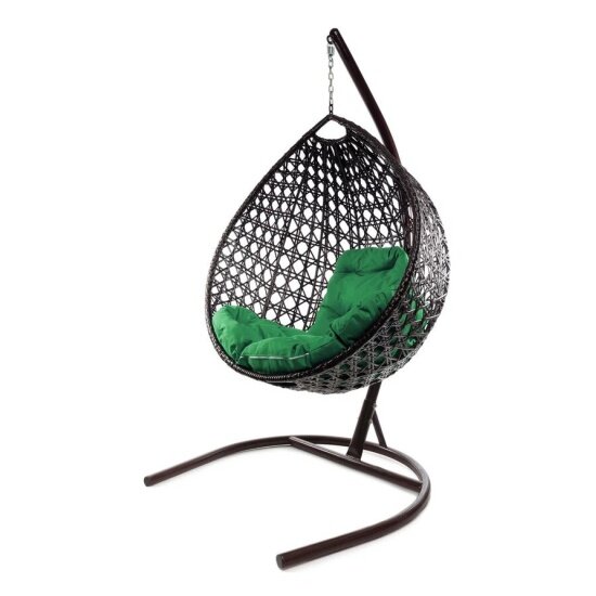 Подвесное кресло кокон M-group Капля с ротангом Люкс коричневое+зеленая подушка