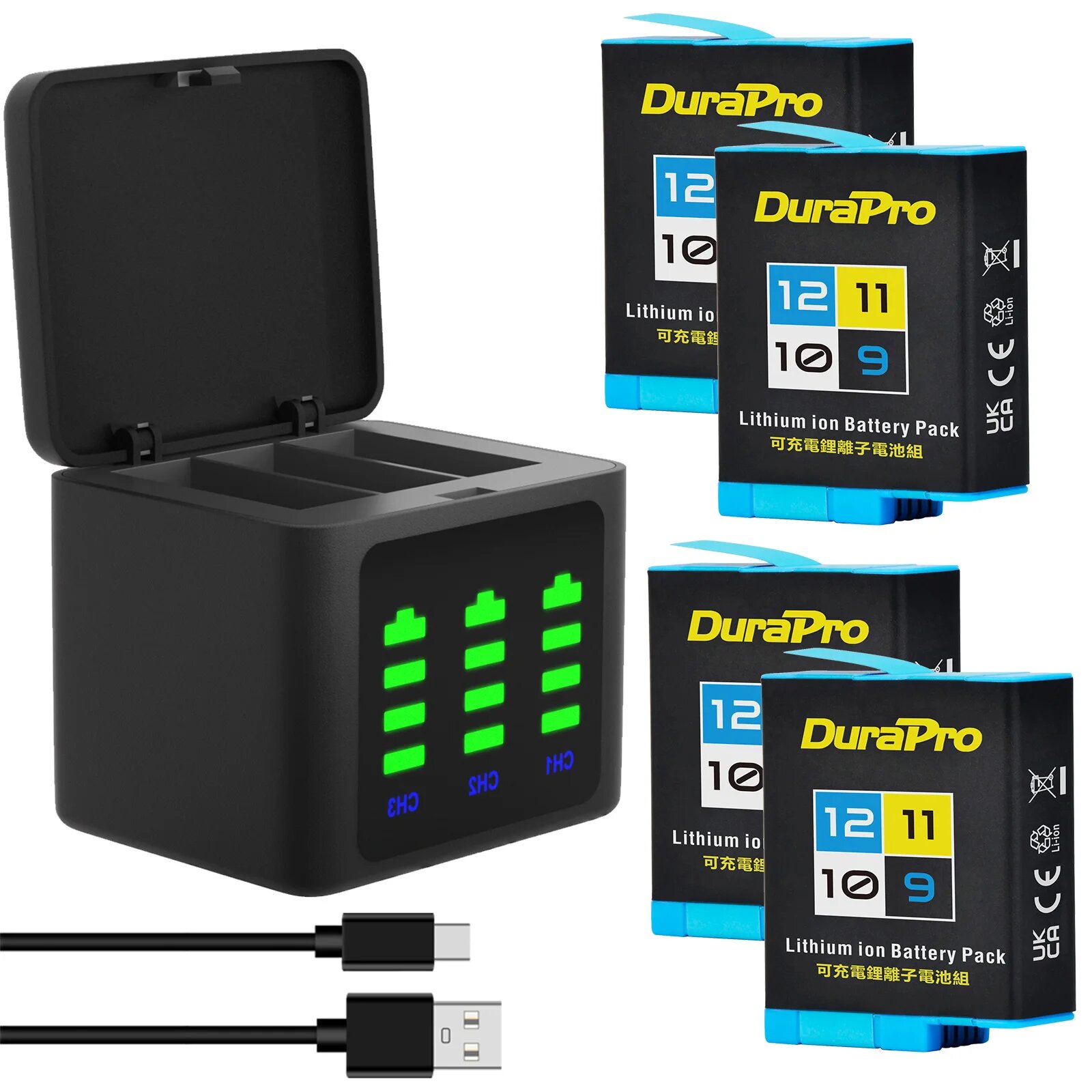 Аккумулятор DuraPro для GoPro Hero 11 10 9 4 battery 1 charger