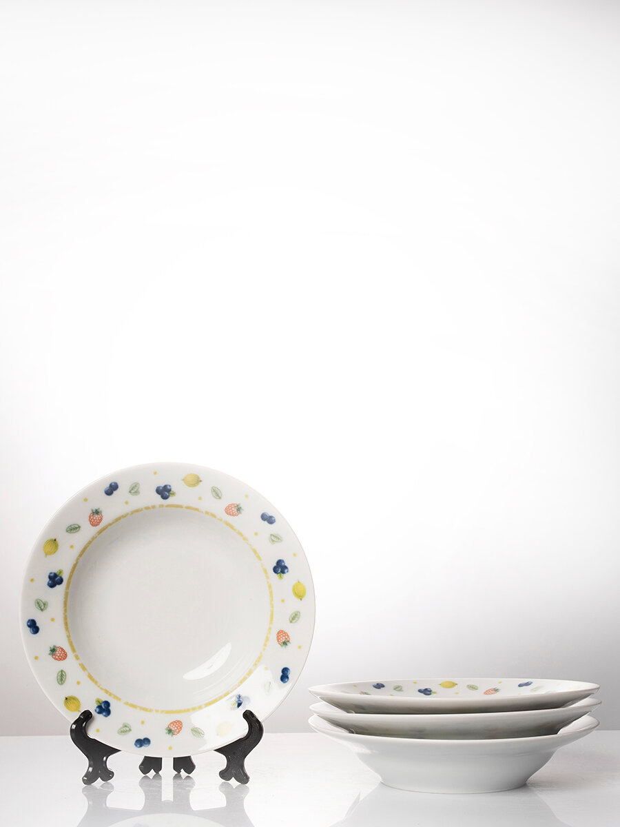 Набор фарфоровых тарелок глубоких 200 мм. "Летний микс" ф. Идиллия 4шт, Добрушский фарфоровый завод