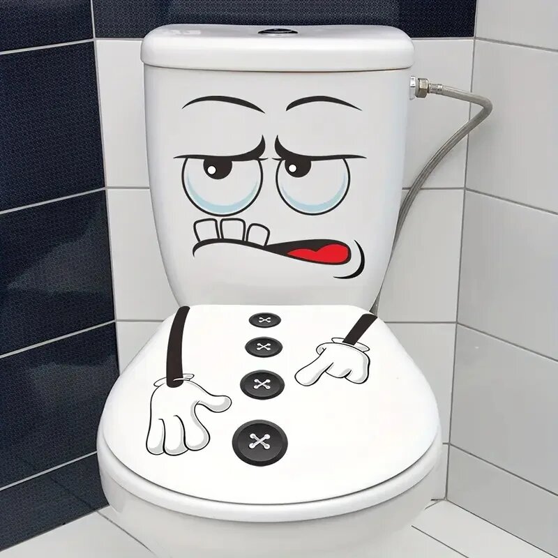 Наклейки на крышку унитаза с забавным выражением, съемная наклейка на стену, многоразовая виниловая наклейка на автомобиль для крышки унитаза, ванная комната