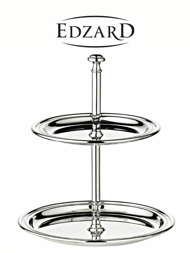 Этажерка Edzard Faden 2-х ярусная, благородное серебрение, устойчивое к потемнению 22х22 см