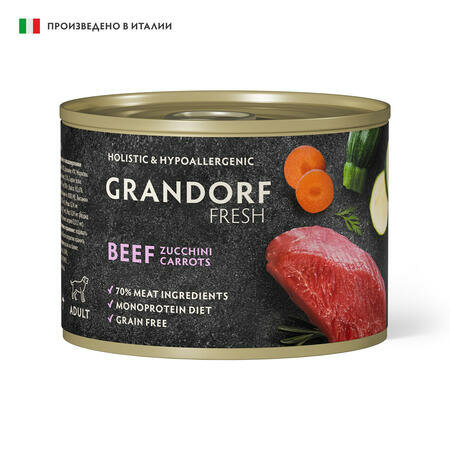 GRANDORF FRESH 6 шт по 200 г консервы для собак паштет из говядины с цукини и морковью